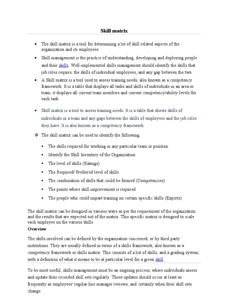 Skill Matrix for Managers | PDF | Competence (Human Resources) | Skill