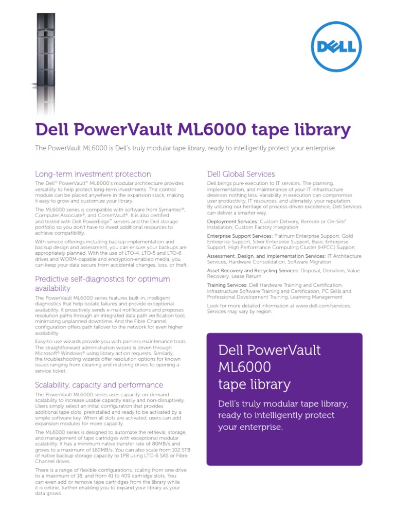 PowerVault ML6000 Tape Library Spec Sheet | PDF | Backup | Computing
