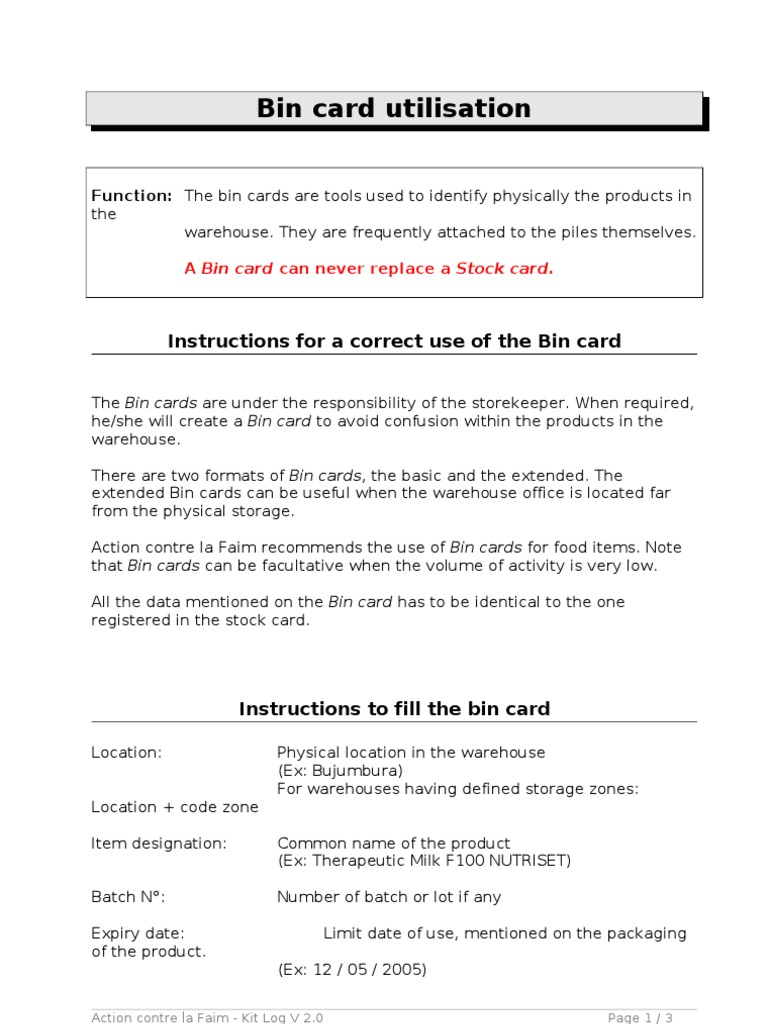 Bin Card Utilisation en 2005 | PDF | Warehouse | Business