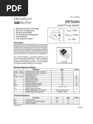 Irf540n Mosfet Specifications Datasheet Explained