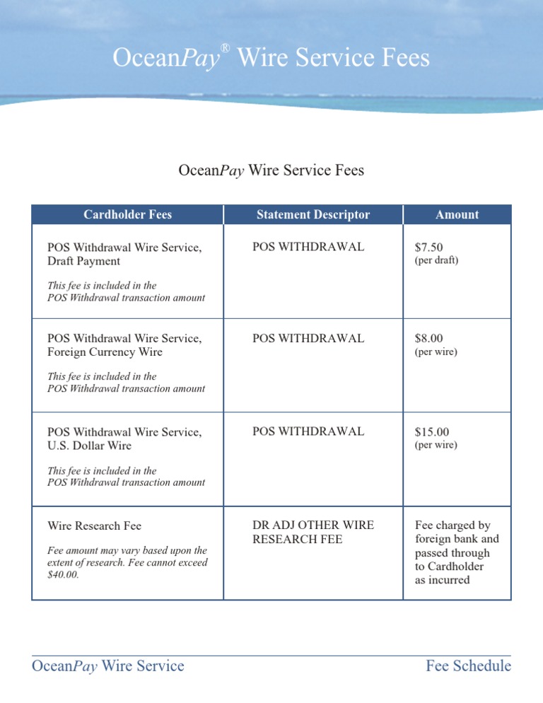 Wire Fees | PDF | Finance & Money Management