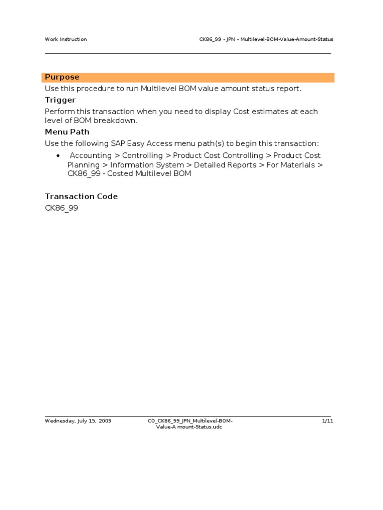 CO CK86 99 JPN Multilevel BOM Value Amount Status | PDF | Computing ...