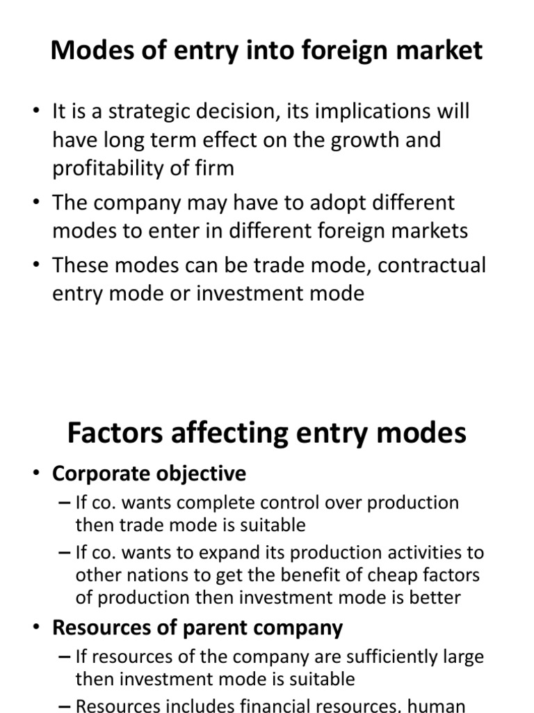 Modes of Entry Into Foreign Market | Download Free PDF | Franchising ...