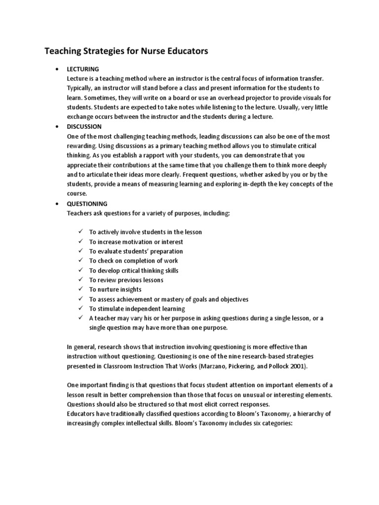 Teaching Strategies For Nurse Educators | PDF | Teaching Method | Lecture