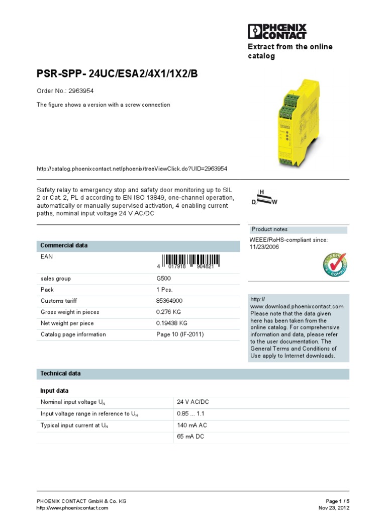 Phoenix SIL2 Relay | PDF | Relay | Insulator (Electricity)