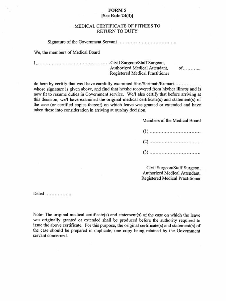 Form 5 (Medical Certificate of Fitness) | PDF | Health Care | Government