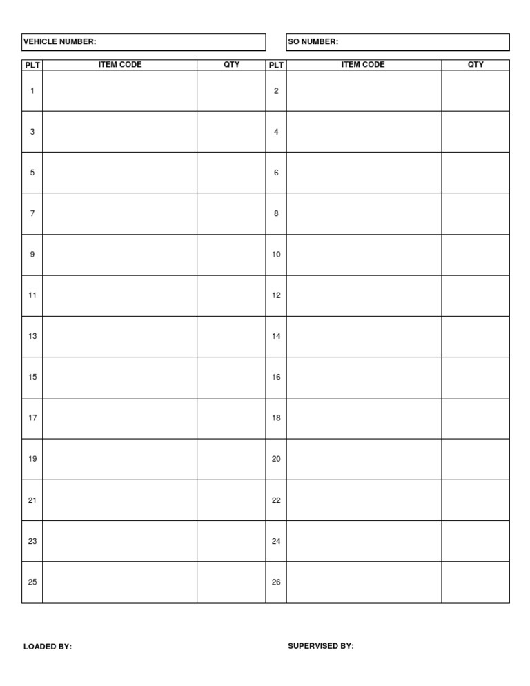 Truck Loading Sheet | PDF