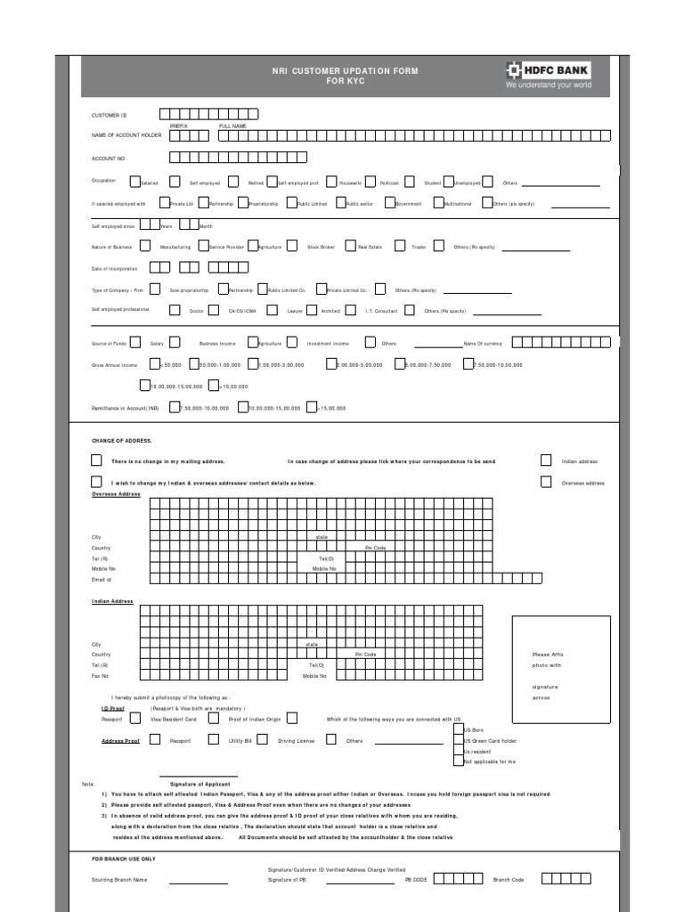 Customer Updation Kyc Nri Form | PDF | Travel Visa | Passport