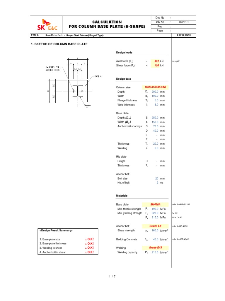Column Base Plate (Hinge Type) | PDF | Column | Structural Steel