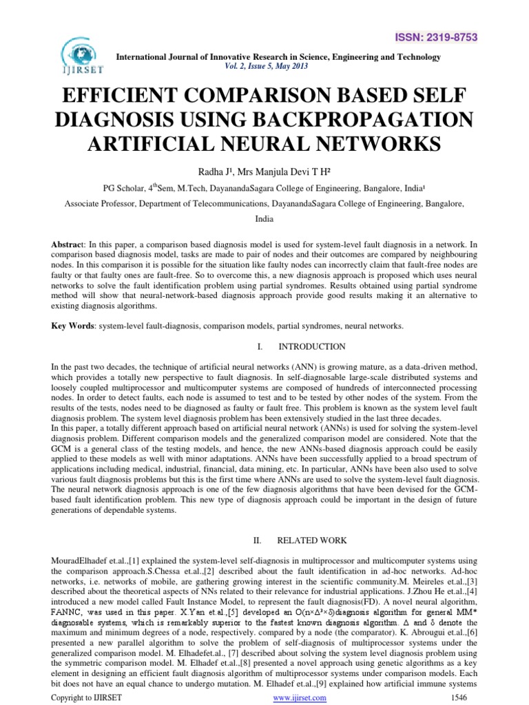 Efficient Comparison Based Self Diagnosis Using Backpropagation Artificial Neural Networks | PDF ...