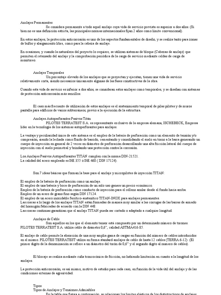 Tipos de Anclajes Permanentes y Provisionales | PDF | Batería ...
