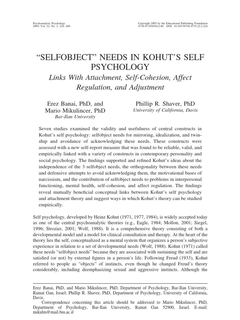 "SELFOBJECT" NEEDS IN KOHUT'S SELF Psychology | PDF | Narcissism ...