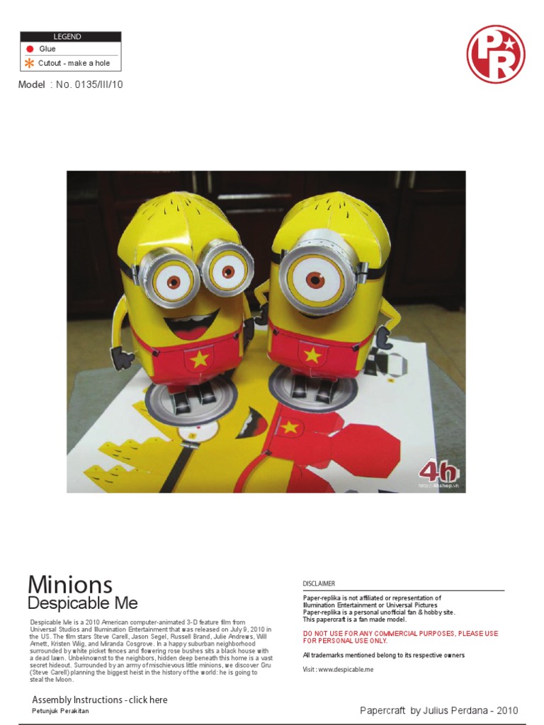 Minions Papercraft Instructions | PDF | Leisure | Teaching Mathematics