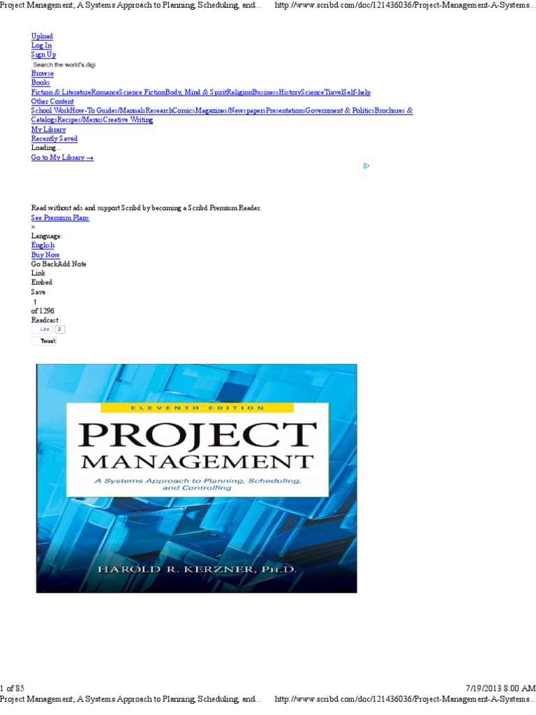 Project Management A Systems Approach To Planning, Scheduling, and ...
