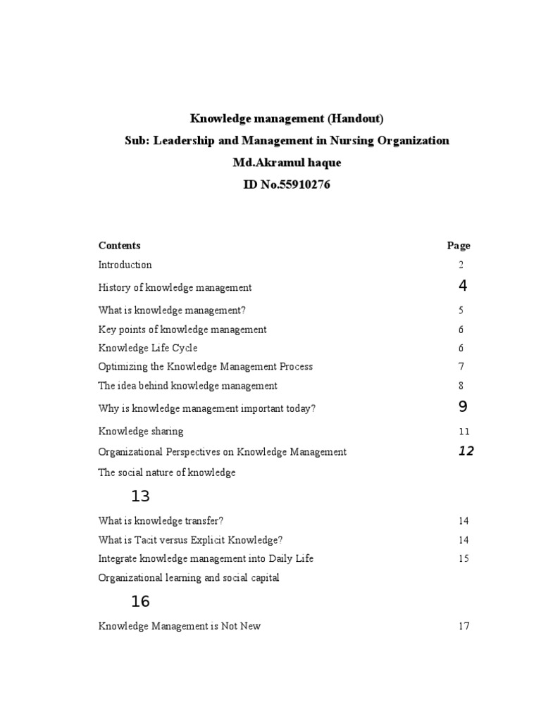 Knowledge Management (Handout) | PDF | Knowledge Management | Social ...