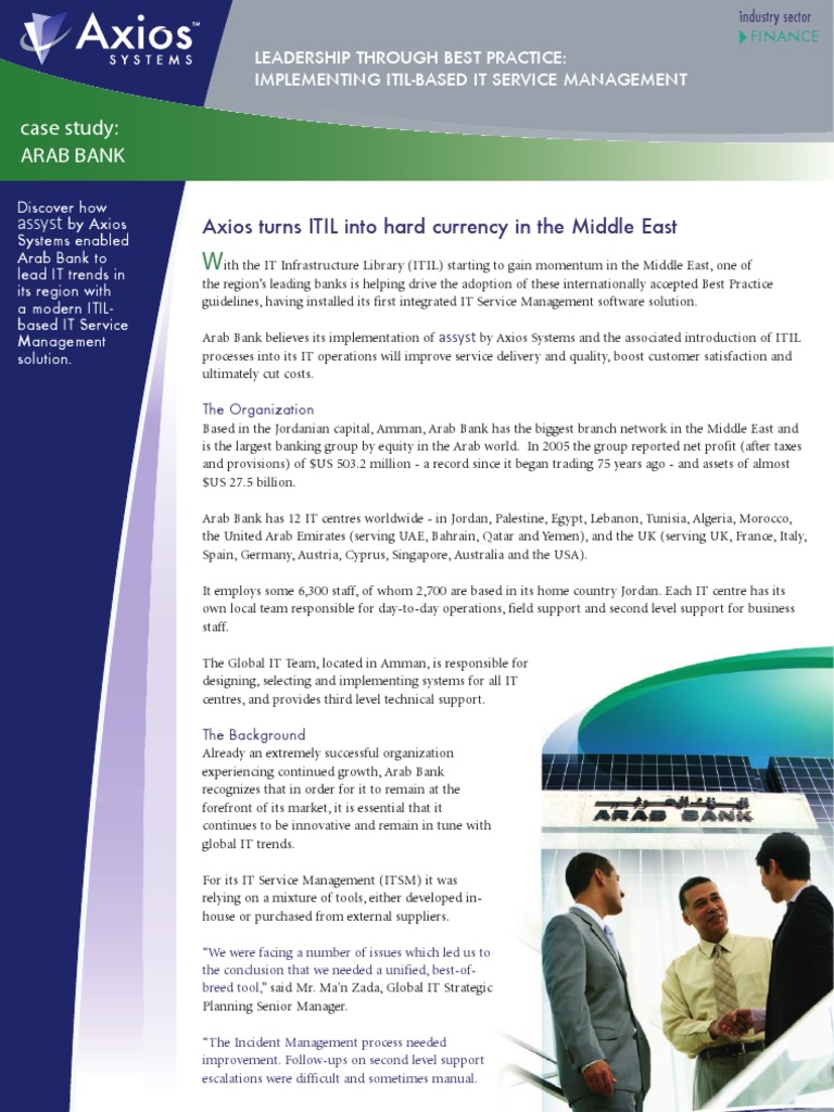Axios Systems: Arab Bank ITIL ITSM Case Study | PDF | It Service ...