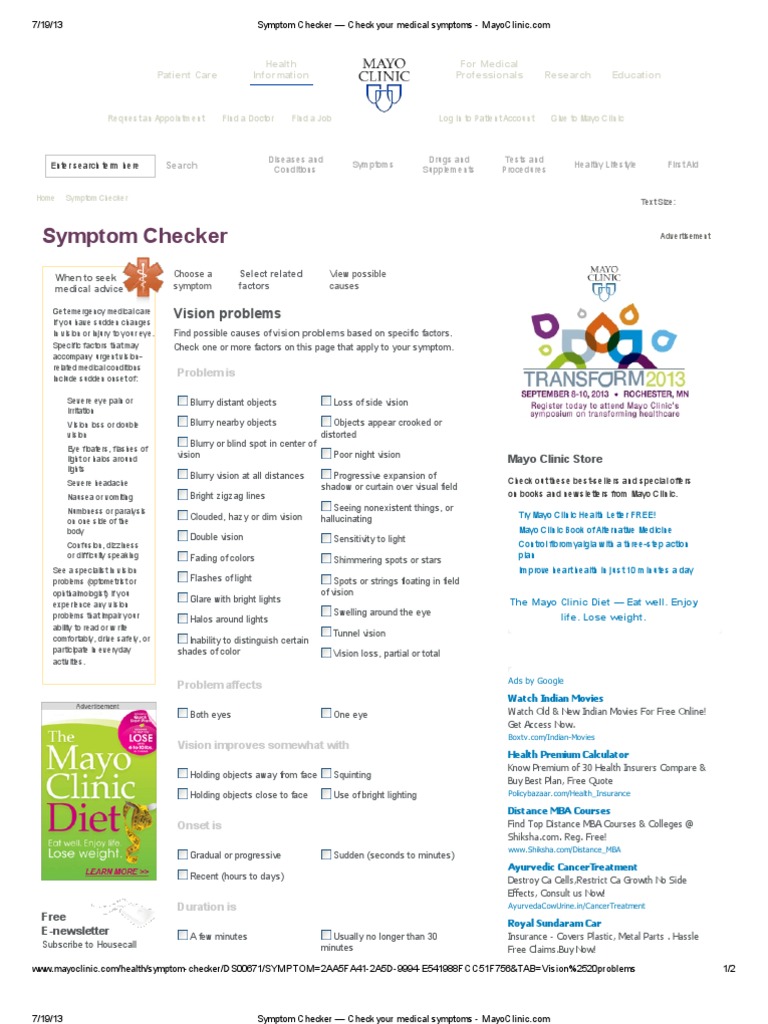 Symptom Checker - Check Your Medical Symptoms - MayoClinic | PDF