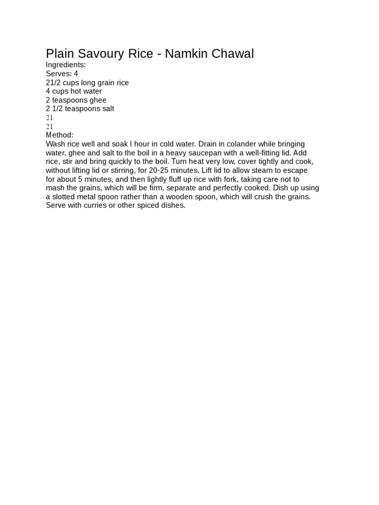 Plain Savoury Rice | PDF