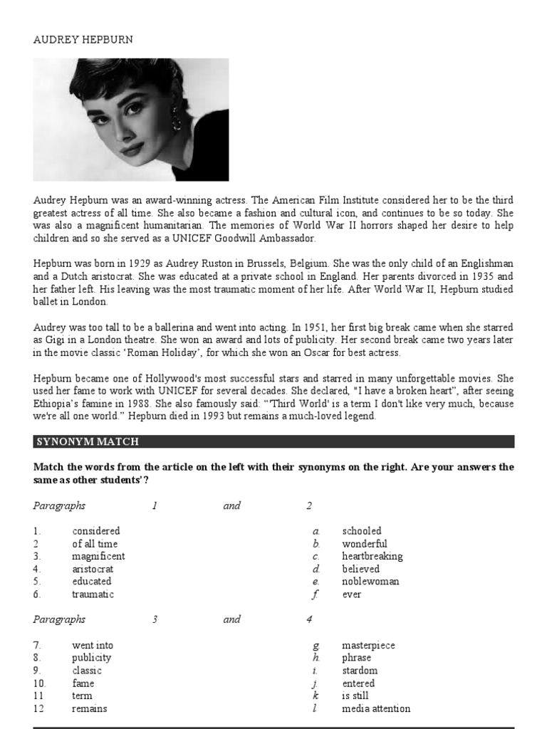 English Lesson Audrey Hepburn | PDF