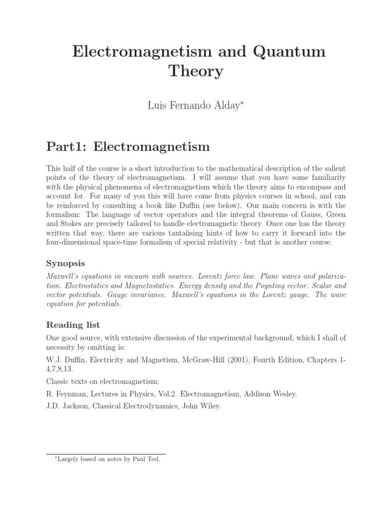Electromagnetism and Quantum Theory | PDF | Wave Function | Electric Charge