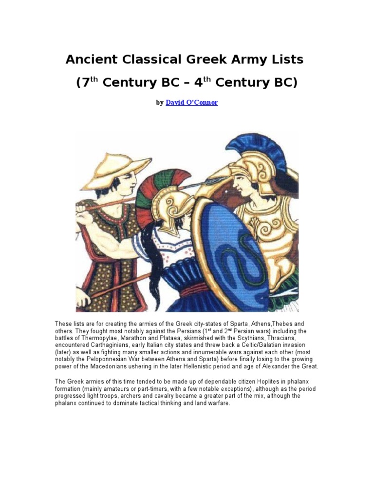 Greek Army Lists | PDF | Spear | Sparta
