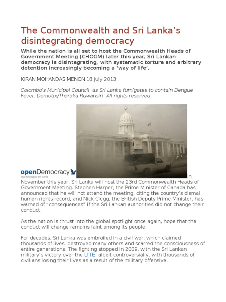 The Commonwealth and Sri Lanka's Disintegrating Democracy | PDF | Sri ...