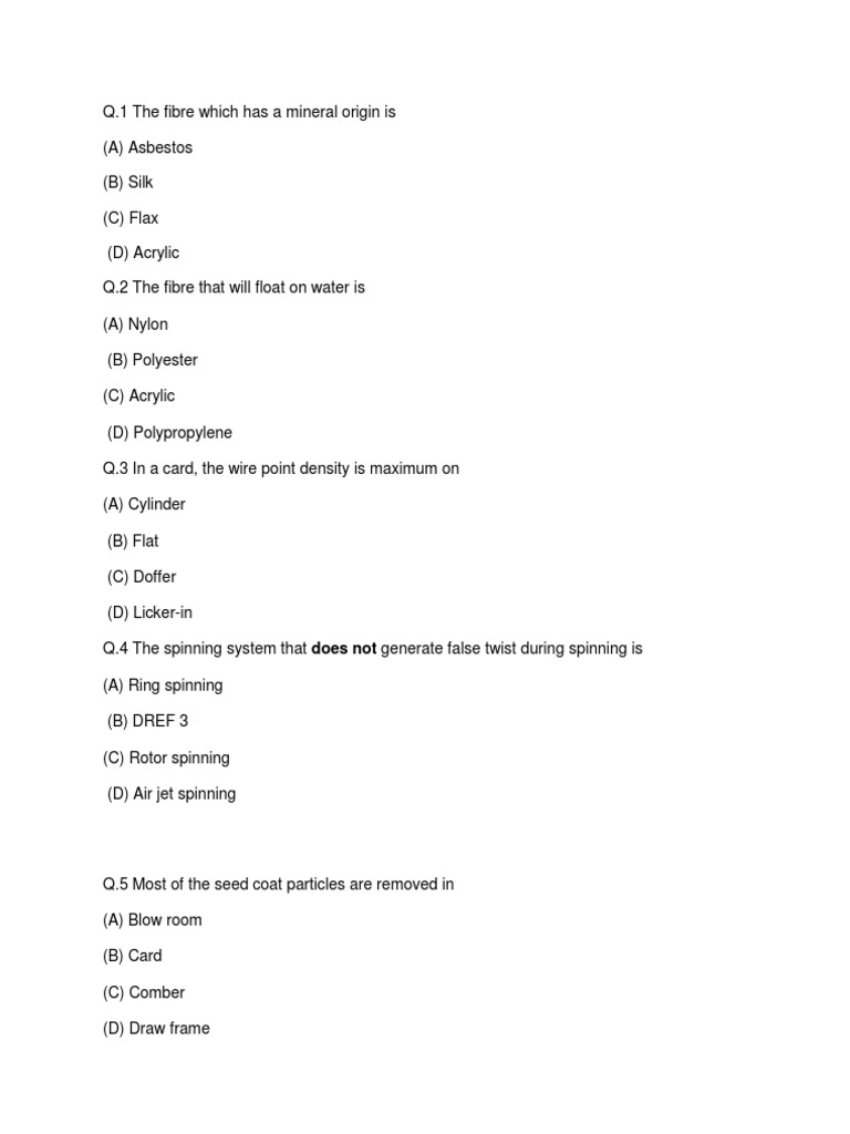 Textile Question | PDF | Spinning (Textiles) | Textiles