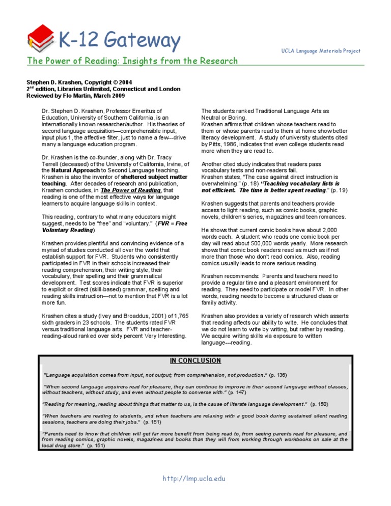 Power of Reading | PDF | Second Language | Reading (Process)