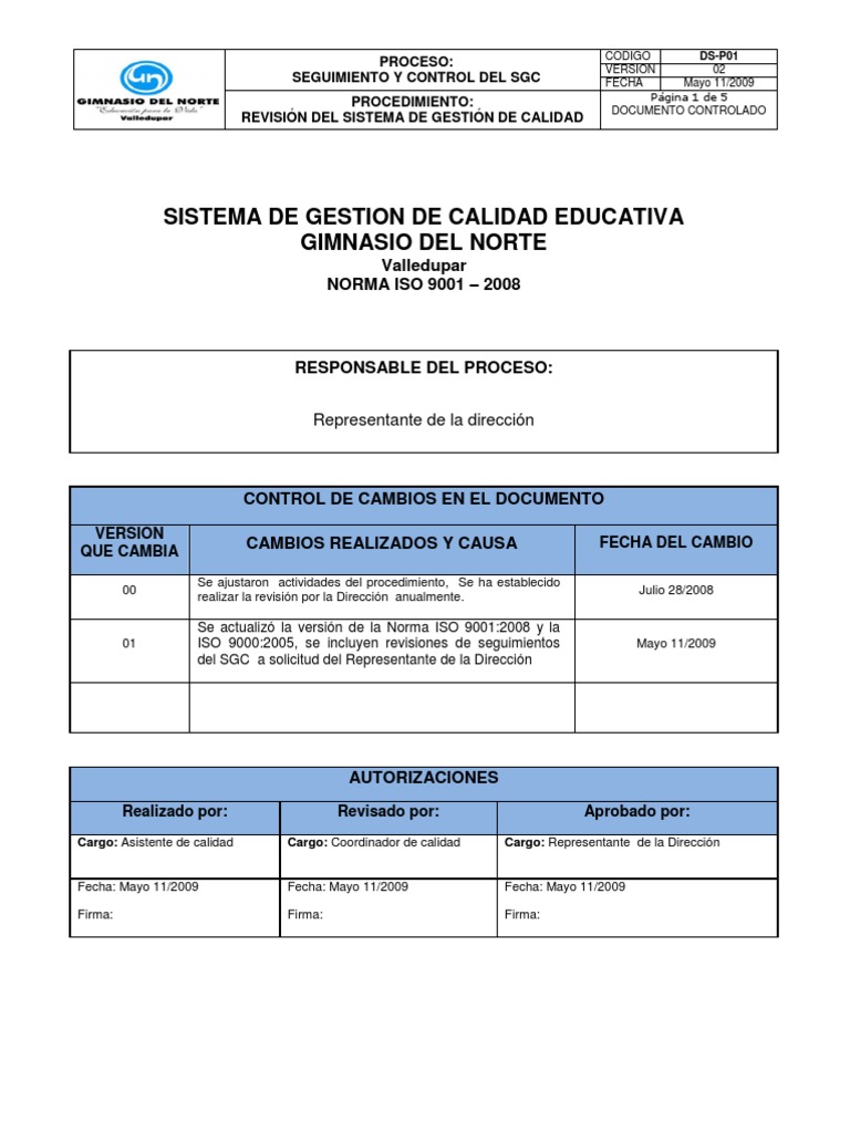 2.1 Procedimiento Revision Del Sgc | Gestión de la calidad | Sistema de ...