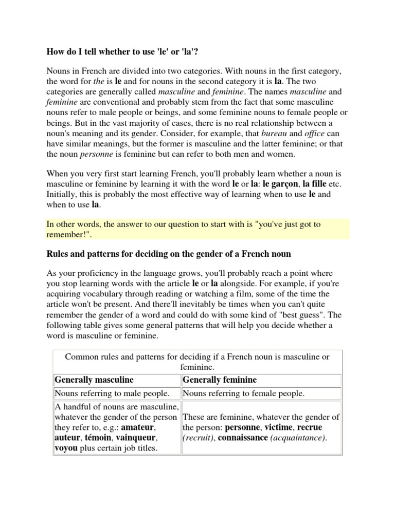 Understanding French Noun Genders | PDF | Grammatical Gender | Rules