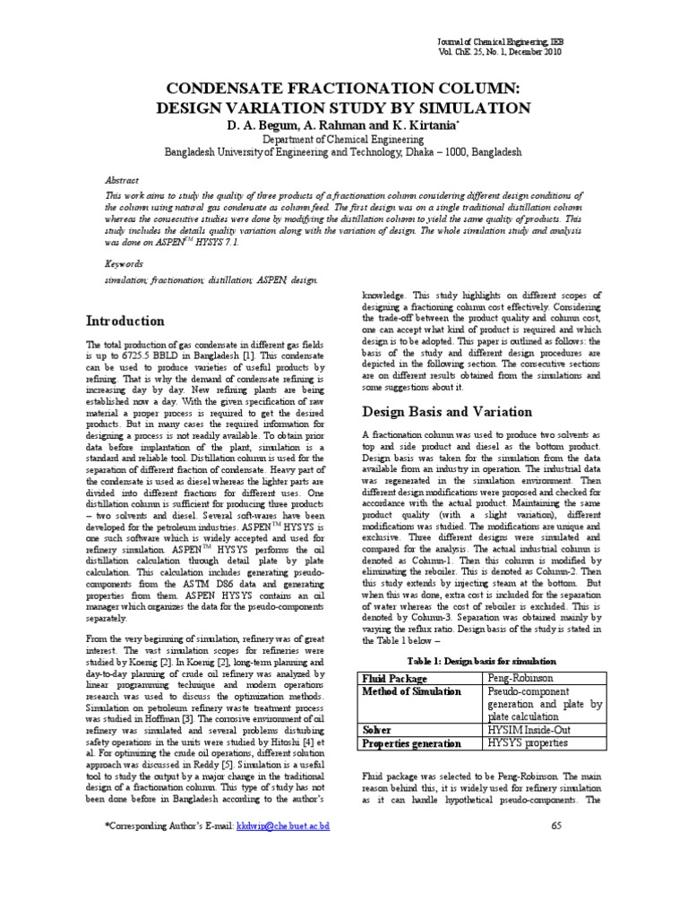 Fractionation Column Design Study | PDF | Distillation | Oil Refinery