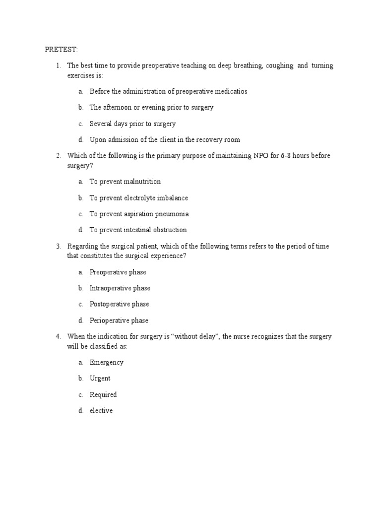 Pre Test Preop | PDF | Surgery | Anesthesia