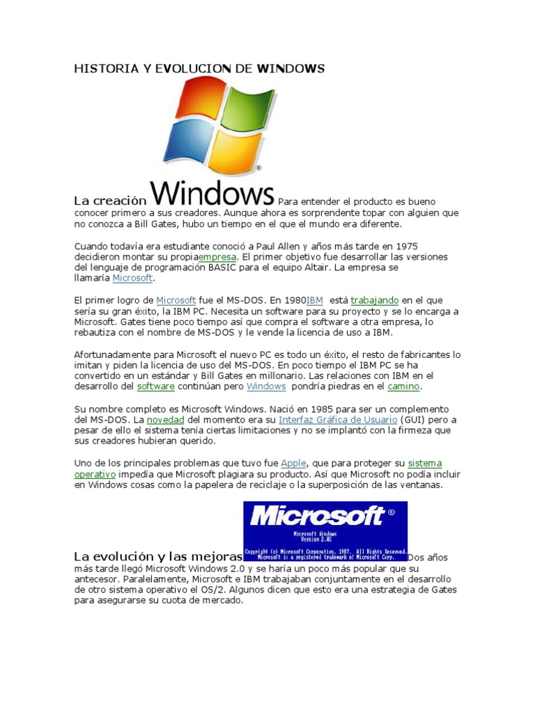 Historia y Evolucion de Windows | PDF | Microsoft Windows | Microsoft
