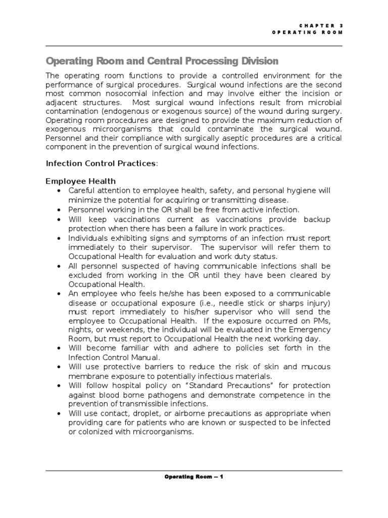 Operating Room and Central Processing Division: Infection Control ...