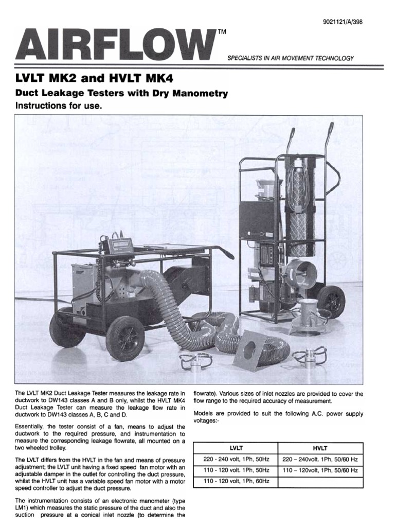 Duct Leakage Tester | PDF | Duct (Flow) | Pressure Measurement