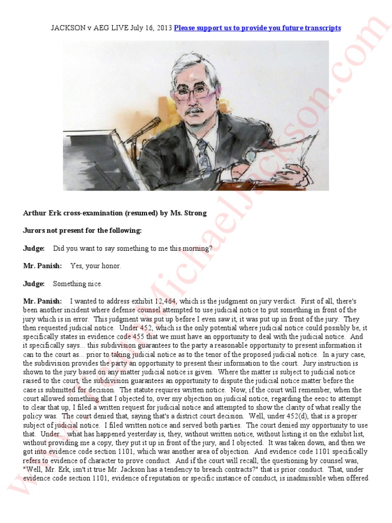 Jackson V AEG Live July 16th 2013 Transcripts of Arthur Erk ...