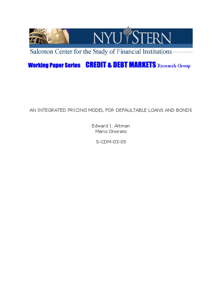 Altman, Onorato (2005) (An Integrated Pricing Model For Defaultable Loans and Bonds) | PDF ...