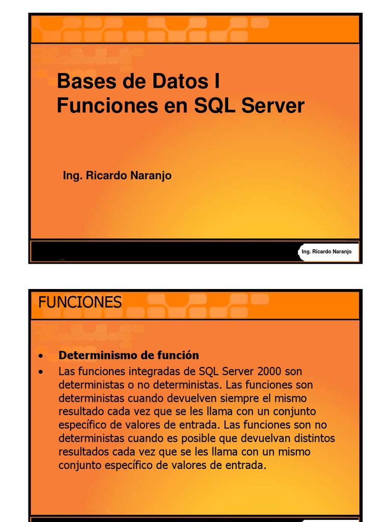 Funciones en SQL Server | PDF | Servidor SQL de Microsoft | Cadena (informática)