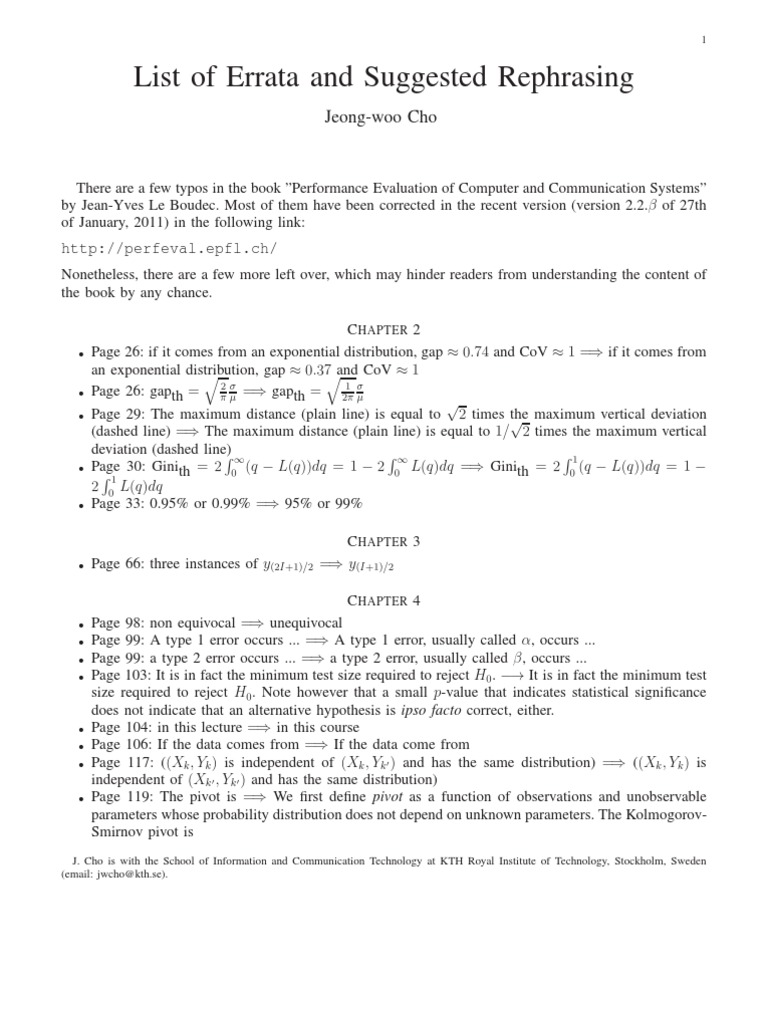 List of Errata and Suggested Rephrasing: Jeong-Woo Cho | PDF | P Value ...