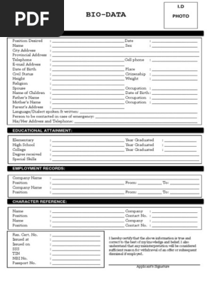 Blank Biodata Form