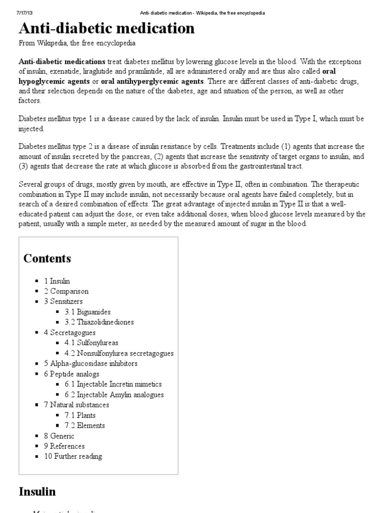 Anti-Diabetic Medication - Wikipedia, The Free Encyclopedia | PDF ...