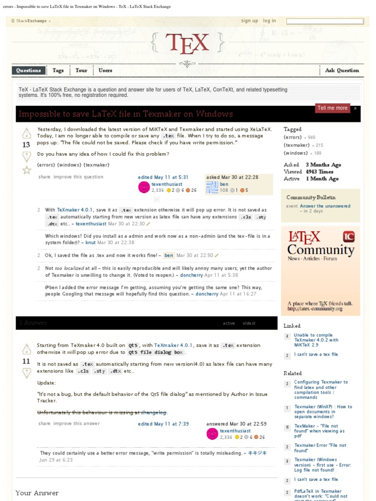 Errors - Impossible To Save LaTeX File in Texmaker On Windows | PDF | Te X | Internet Privacy