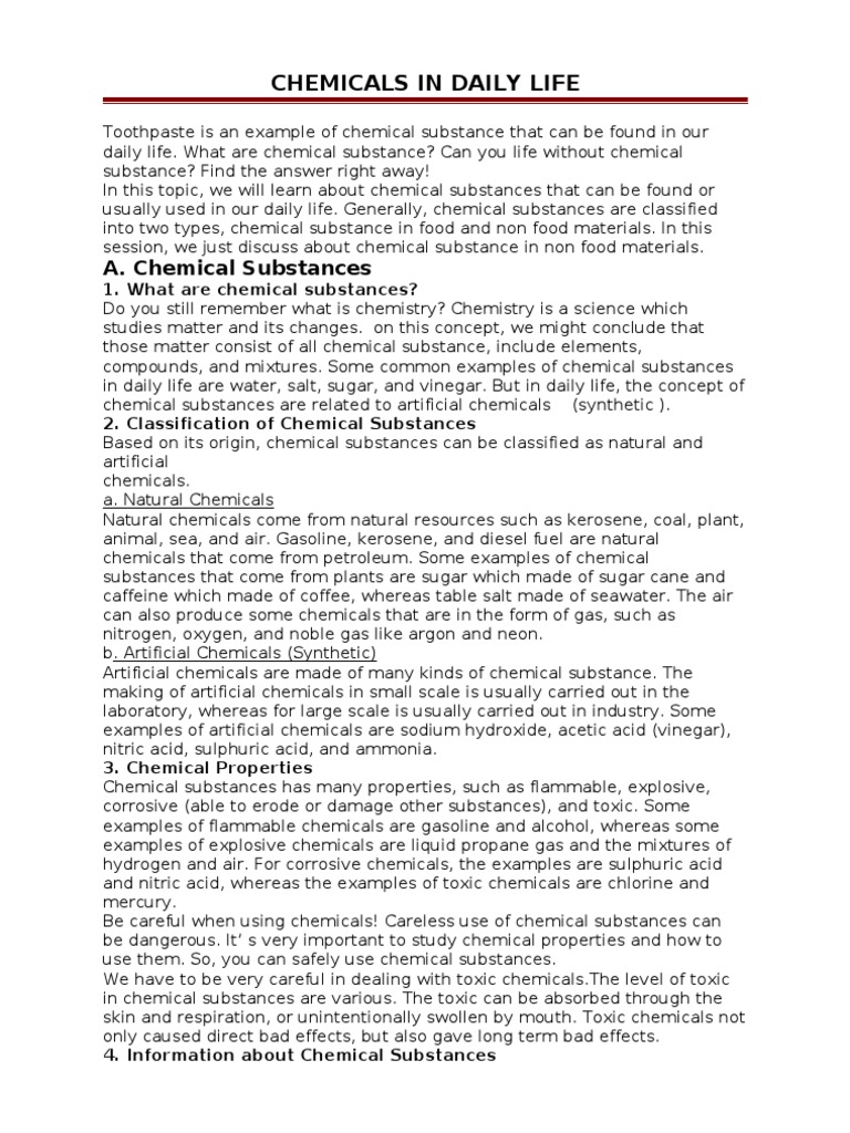 A. Chemical Substances: Chemicals in Daily Life | PDF | Bleach | Soap