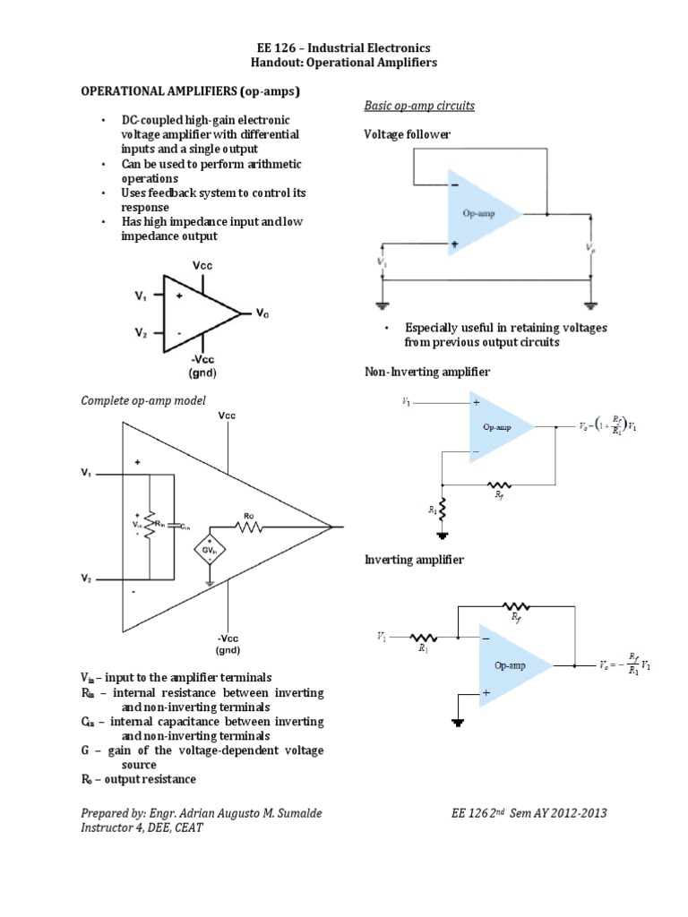 Basic Op-Amp Circuits: EE 126 - Industrial Electronics Handout ...