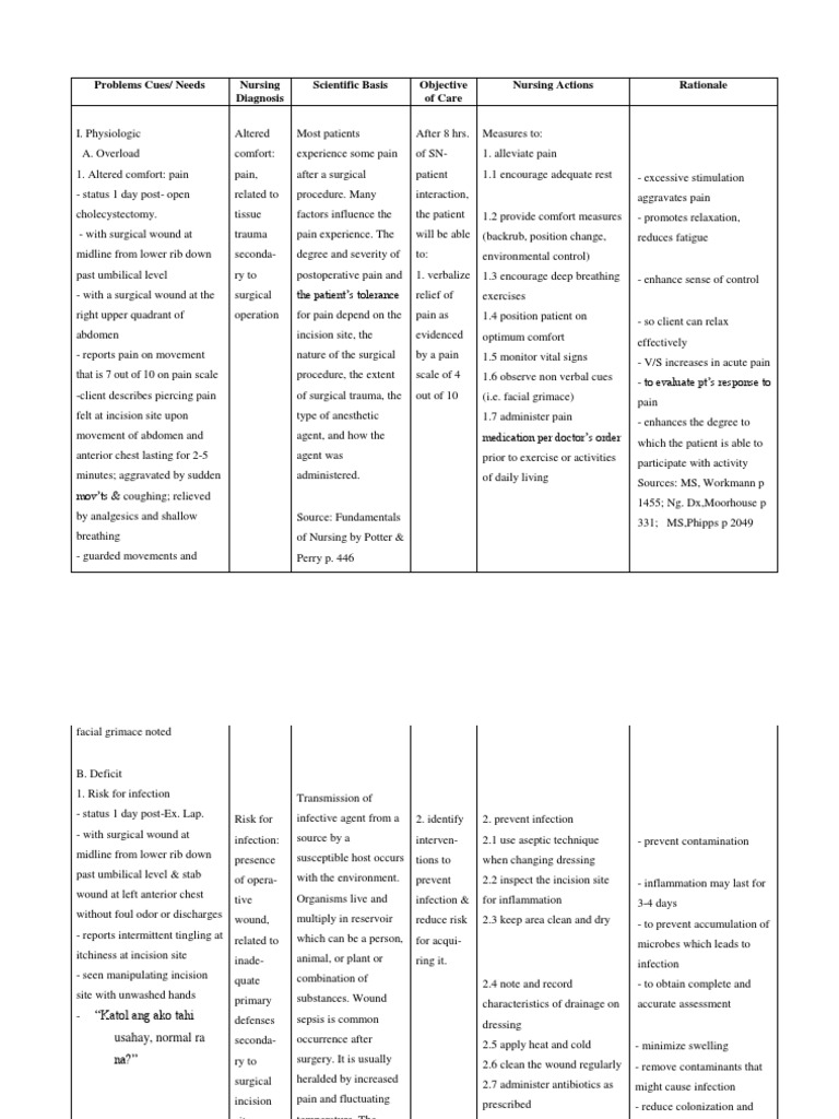 Problems Cues/ Needs Nursing Diagnosis Scientific Basis Objective of ...