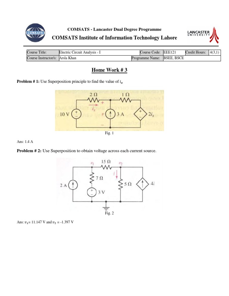 Electric Circuit Analysis Homework Solutions | PDF