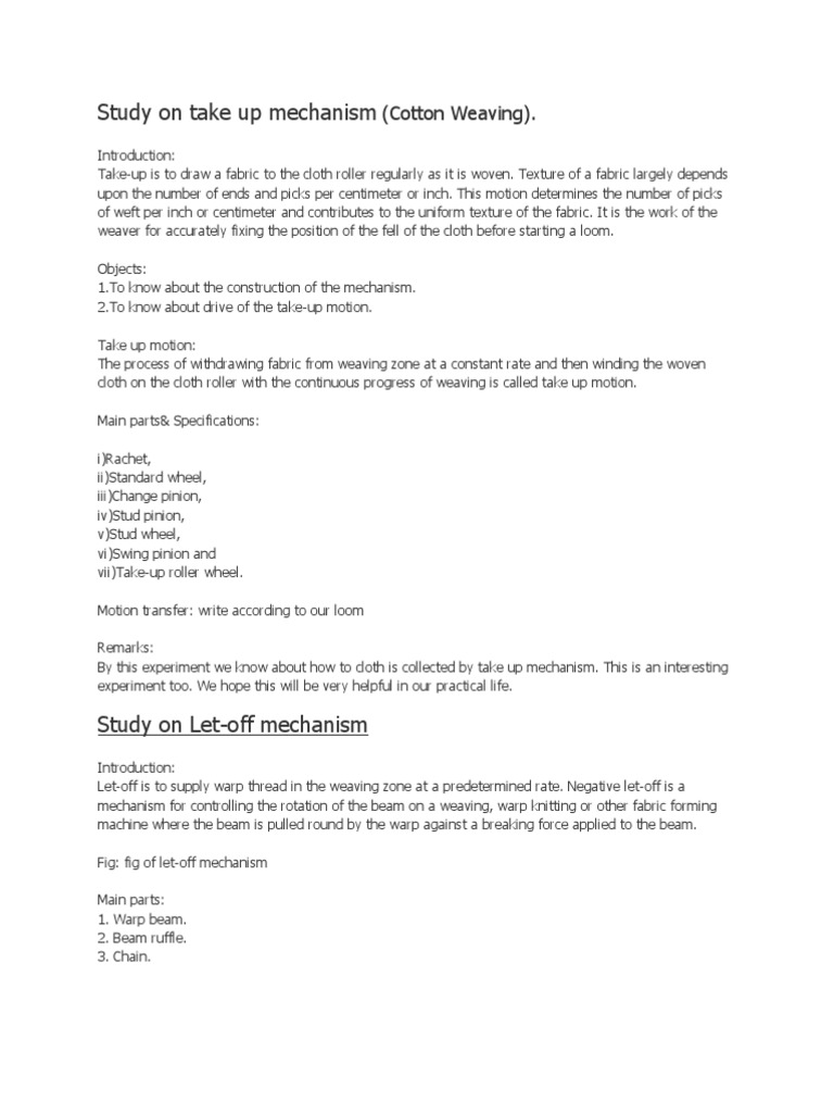 Understanding Take-up, Let-off and Beating-up Mechanisms in Weaving ...