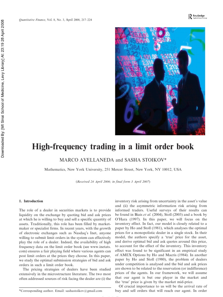 High Frequency Trading in A Limit Order Book | PDF | Order (Exchange ...
