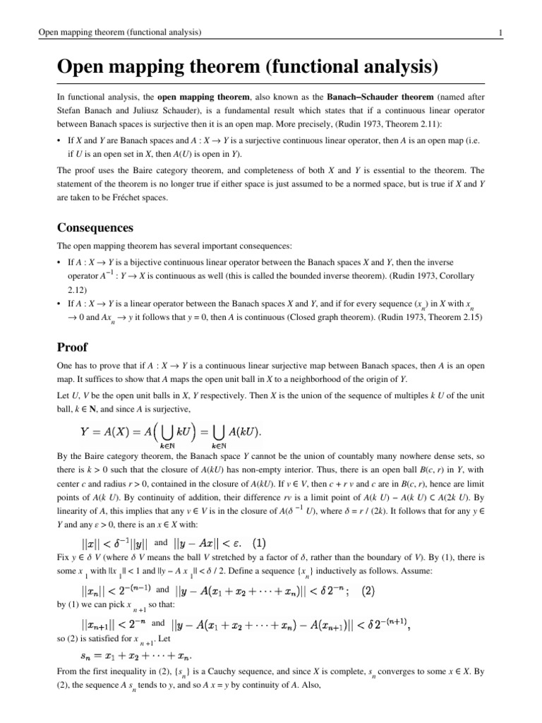 Open Mapping Theorem Functional Analysis Pdf Functional Analysis Banach Space 