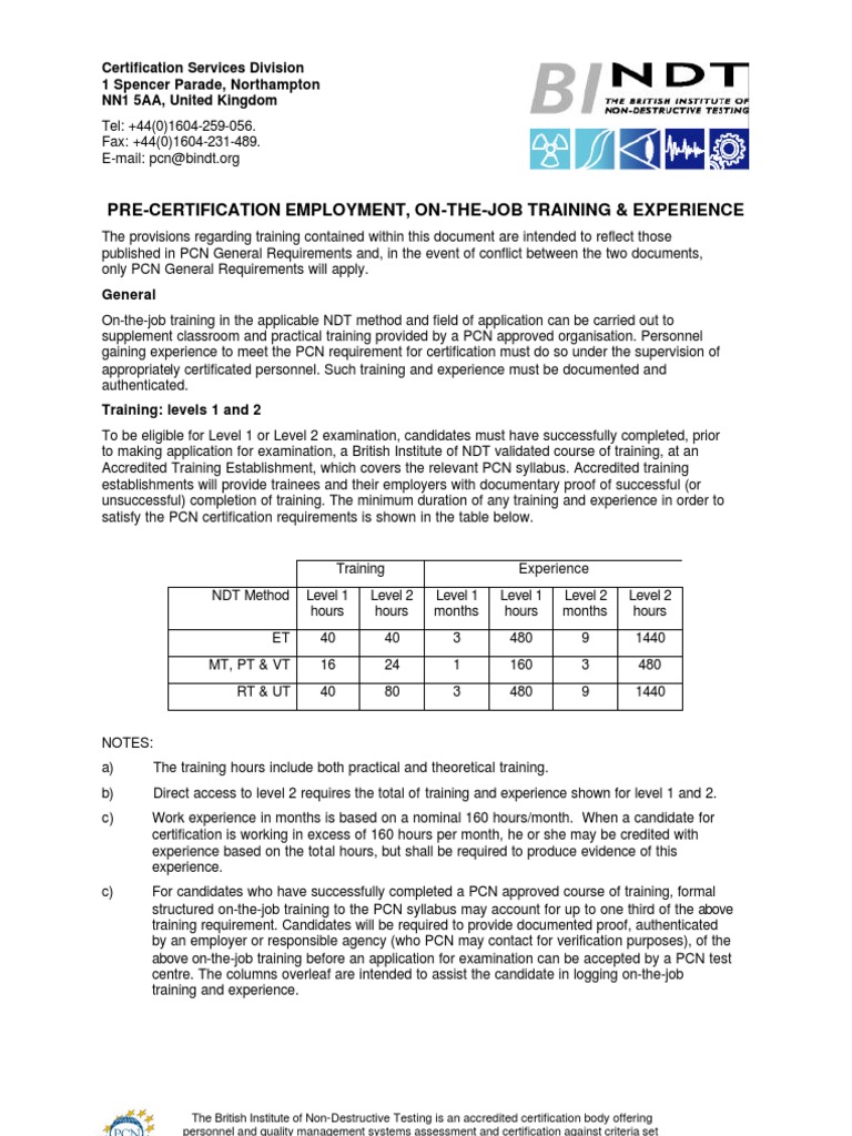 PSL 42 Pre Cert Otj Training Log | PDF | Nondestructive Testing | Business